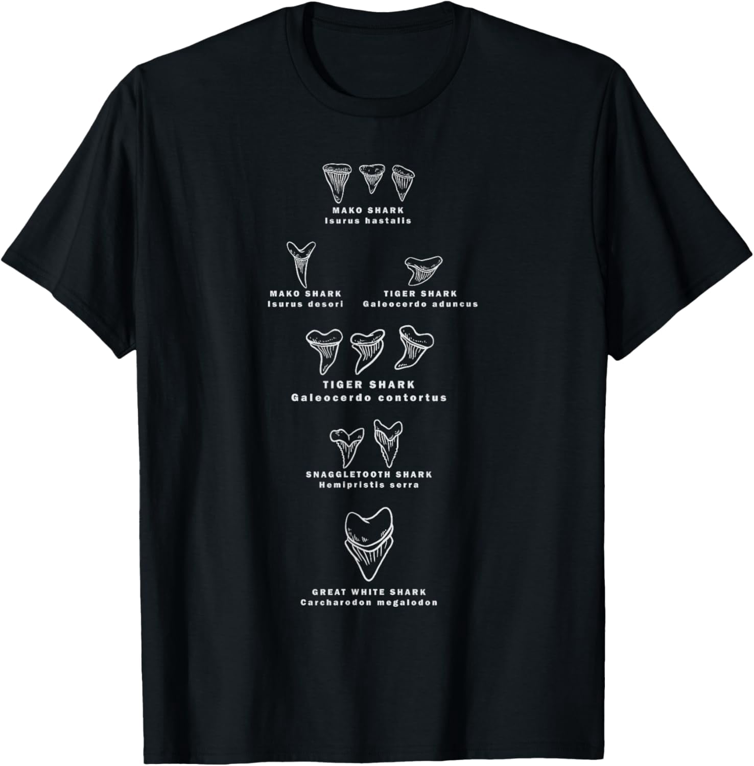 Types of Shark teeth - Mako Shark Great White Shark Tiger T-Shirt ...