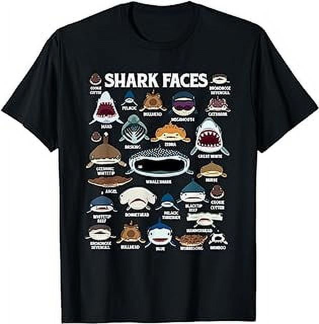 Types of Sharks Faces Identification Birthday School Kid Men T-Shirt ...