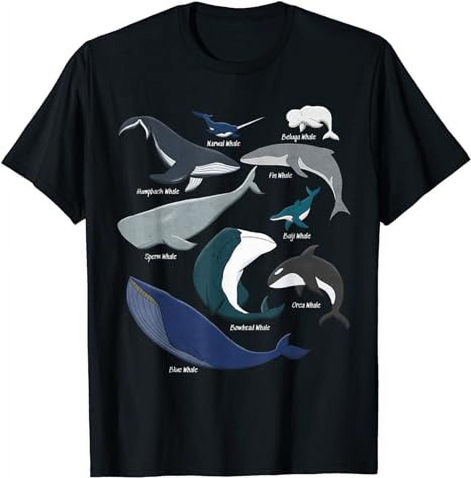 Types of Whales Save the Ocean Mammals Animal Species Guide T-Shirt ...