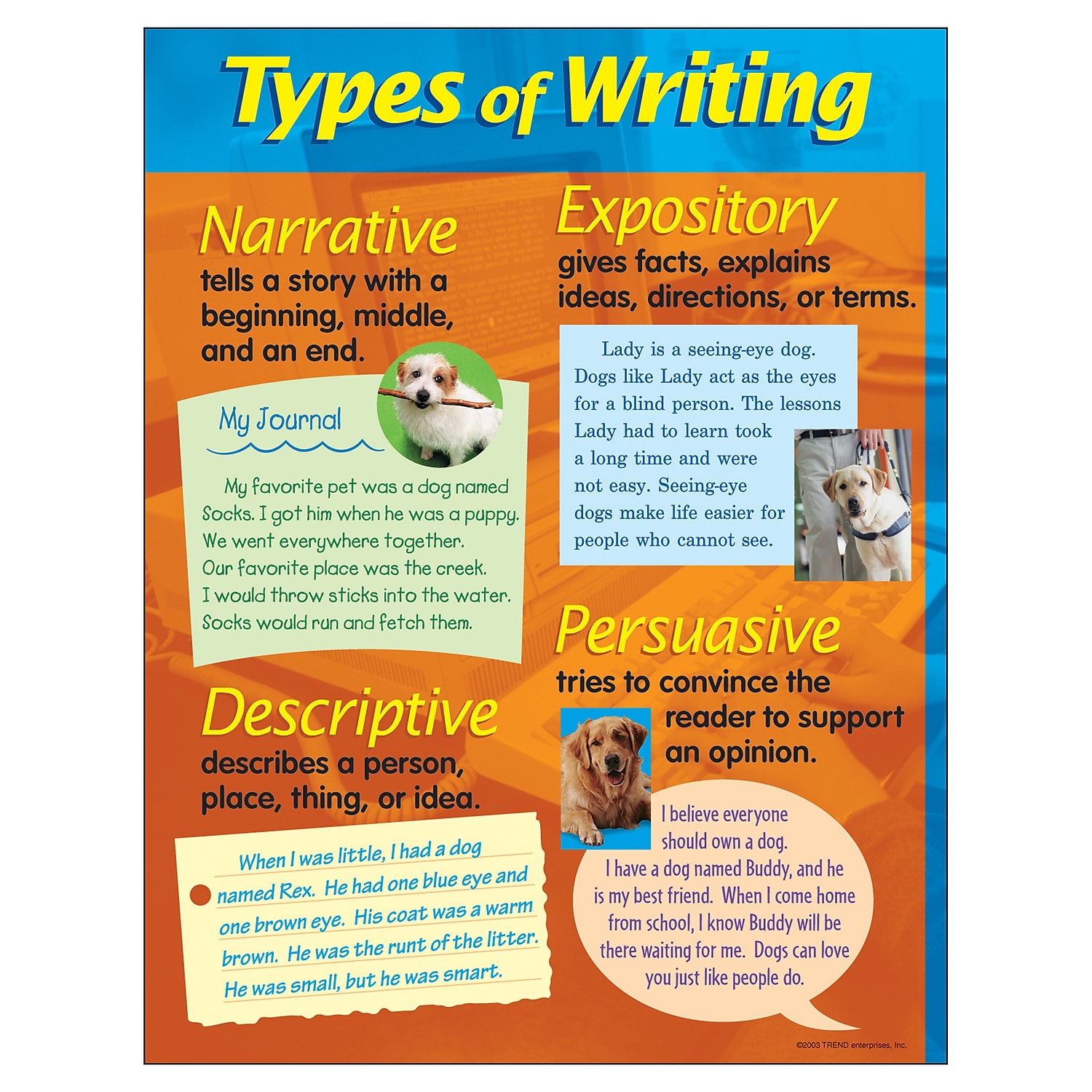 Types of Writing Learning Chart, 17" x 22" - Walmart.com