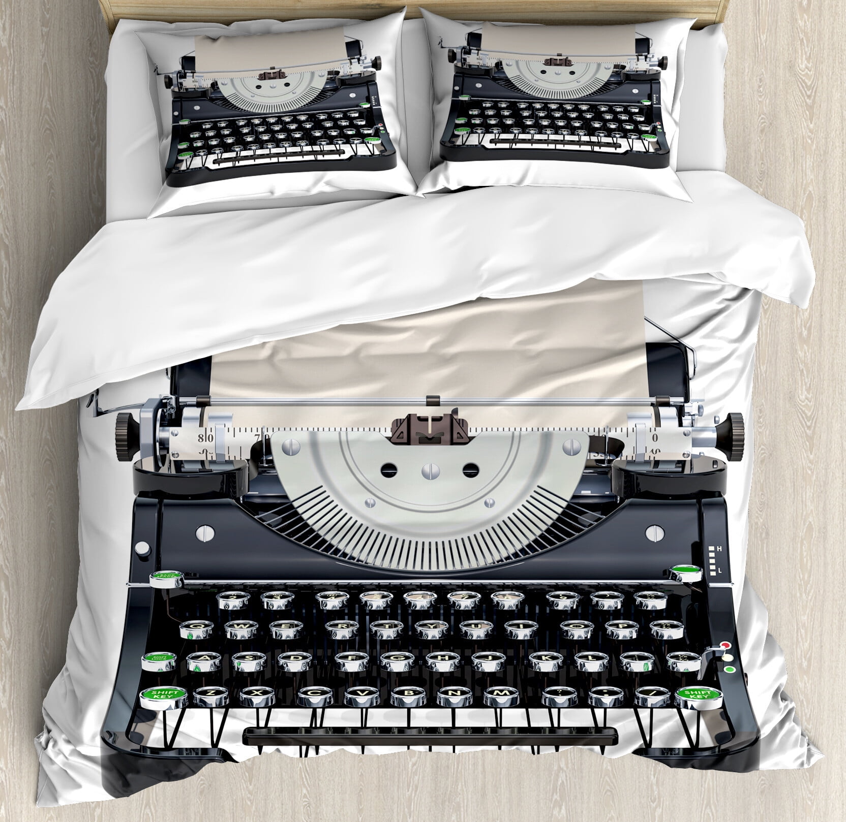 Typewriter Duvet Cover Set, Nostalgic Illustration of Old Mechanical ...