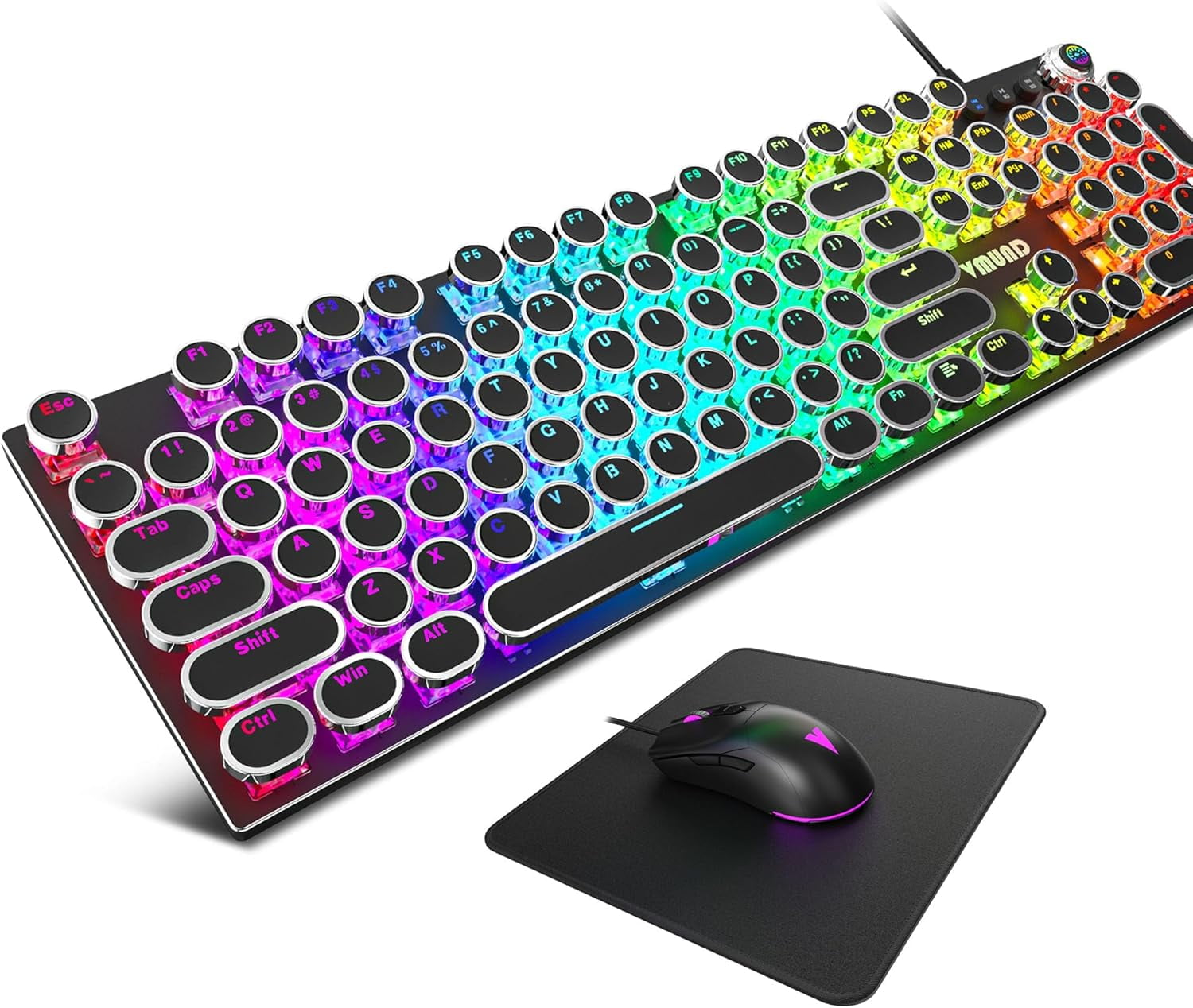 Typewriter Mechanical Gaming Keyboard and Mouse Combo, Rainbow RGB ...