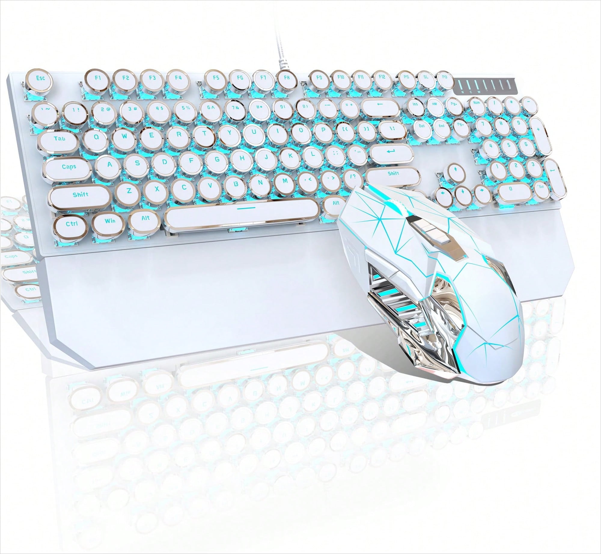 Typewriter Mechanical Gaming Keyboard And Mouse Combo, White Retro Punk ...