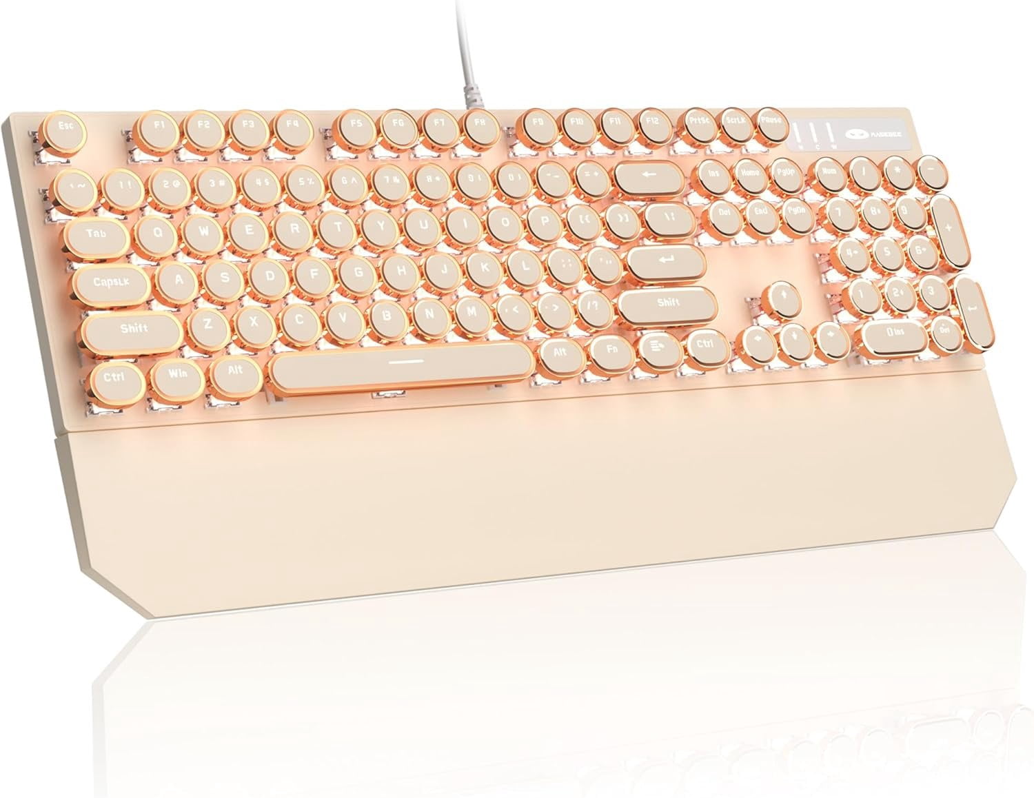 Typewriter Mechanical Gaming Keyboard, Retro Punk Creamy Round Keycaps ...