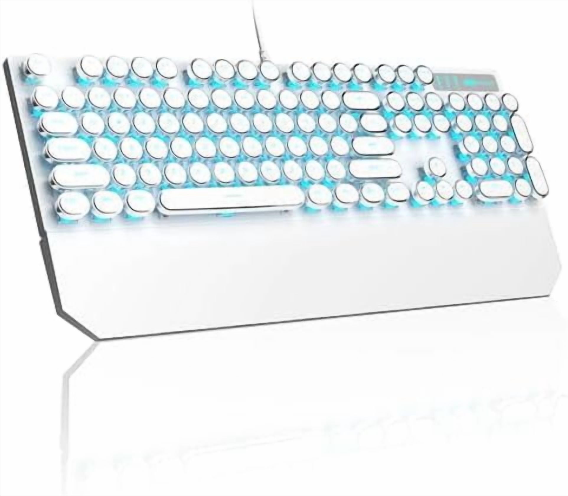 Typewriter Mechanical Gaming Keyboard, Retro Punk White Round Keycaps ...