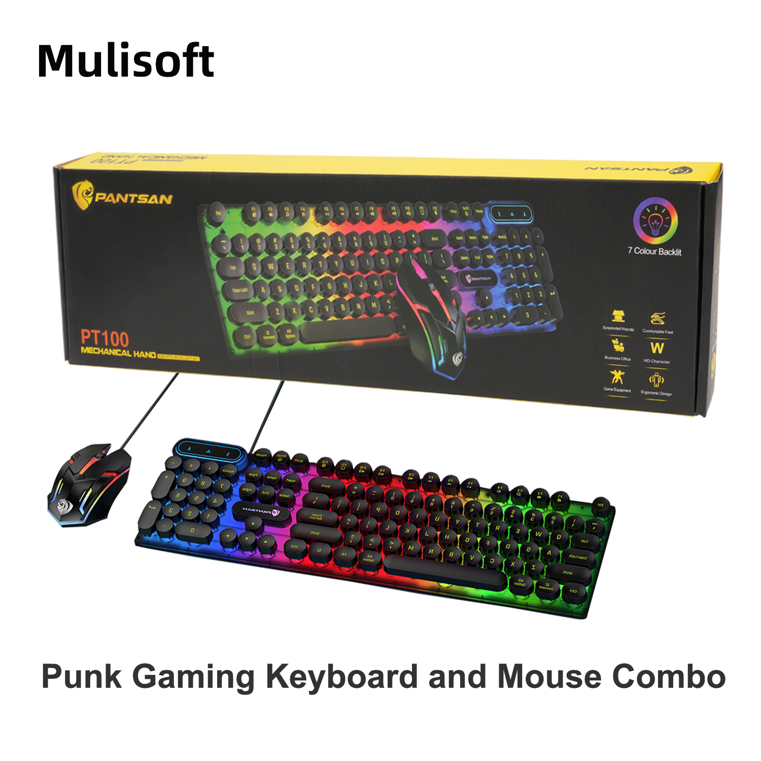 Typewriter Style Gaming Keyboard and Mouse Combo, Black Retro Punk ...