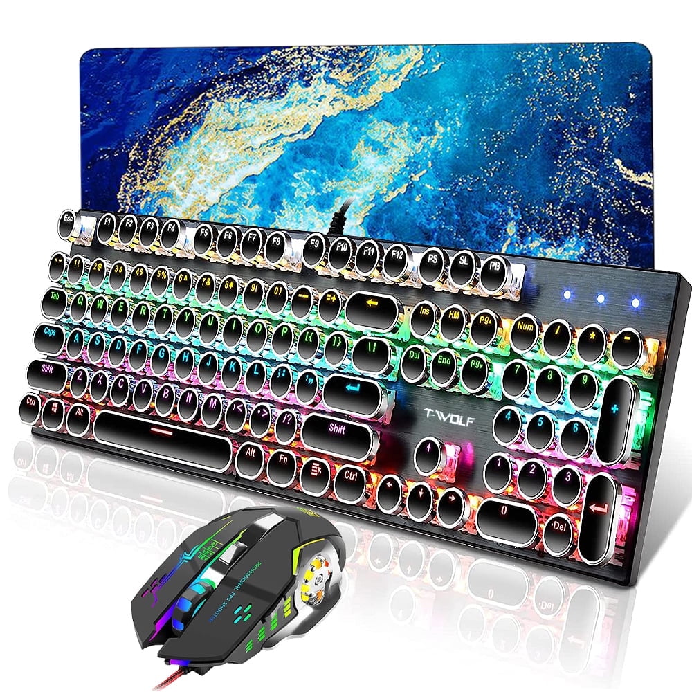 Mechanical Gaming Keyboard and Mouse Combo, Rainbow LED Backlit Wired ...