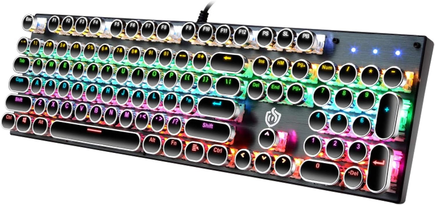 Typewriter Style Mechanical Gaming Keyboard RGB Backlit Wired with Blue ...