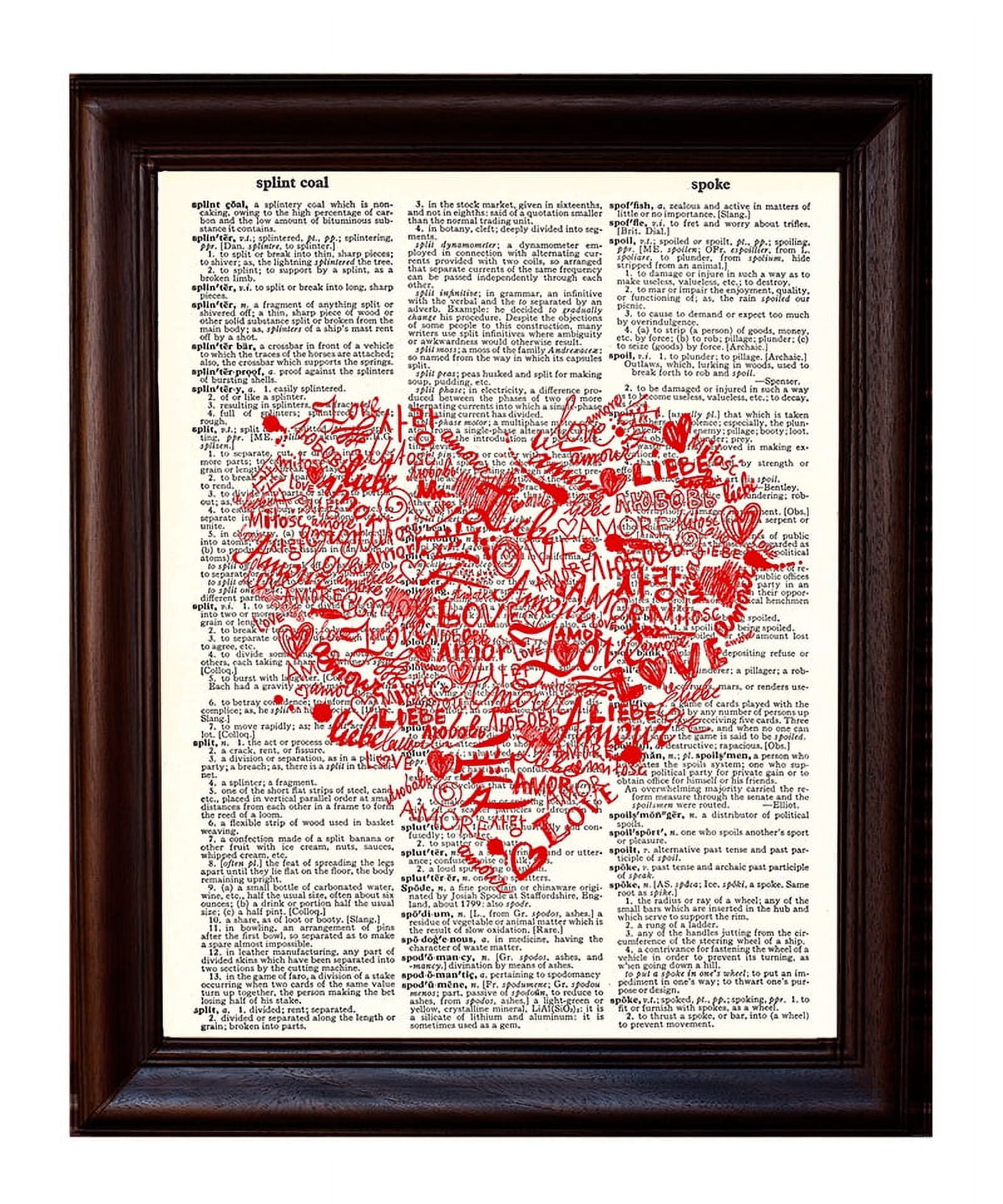 Typography Love Heart - Dictionary Art Print Printed On Authentic ...