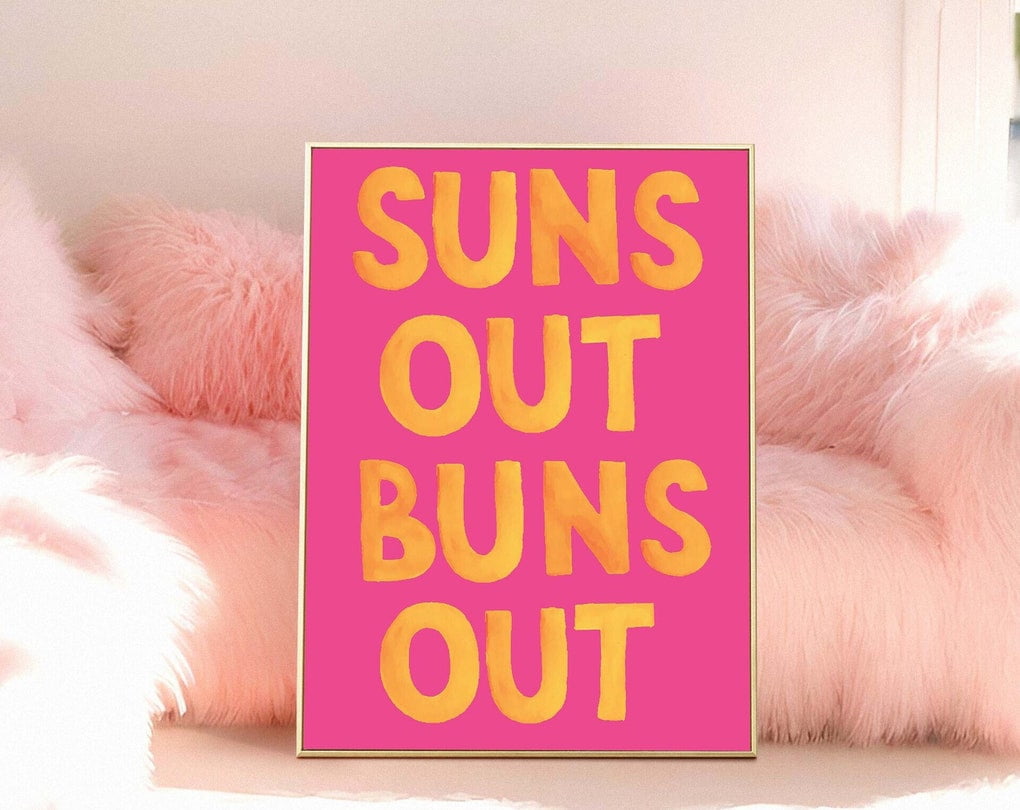 Typography Print Sun Out Buns Out, Trendy Wall Art Print, Pink Girly ...