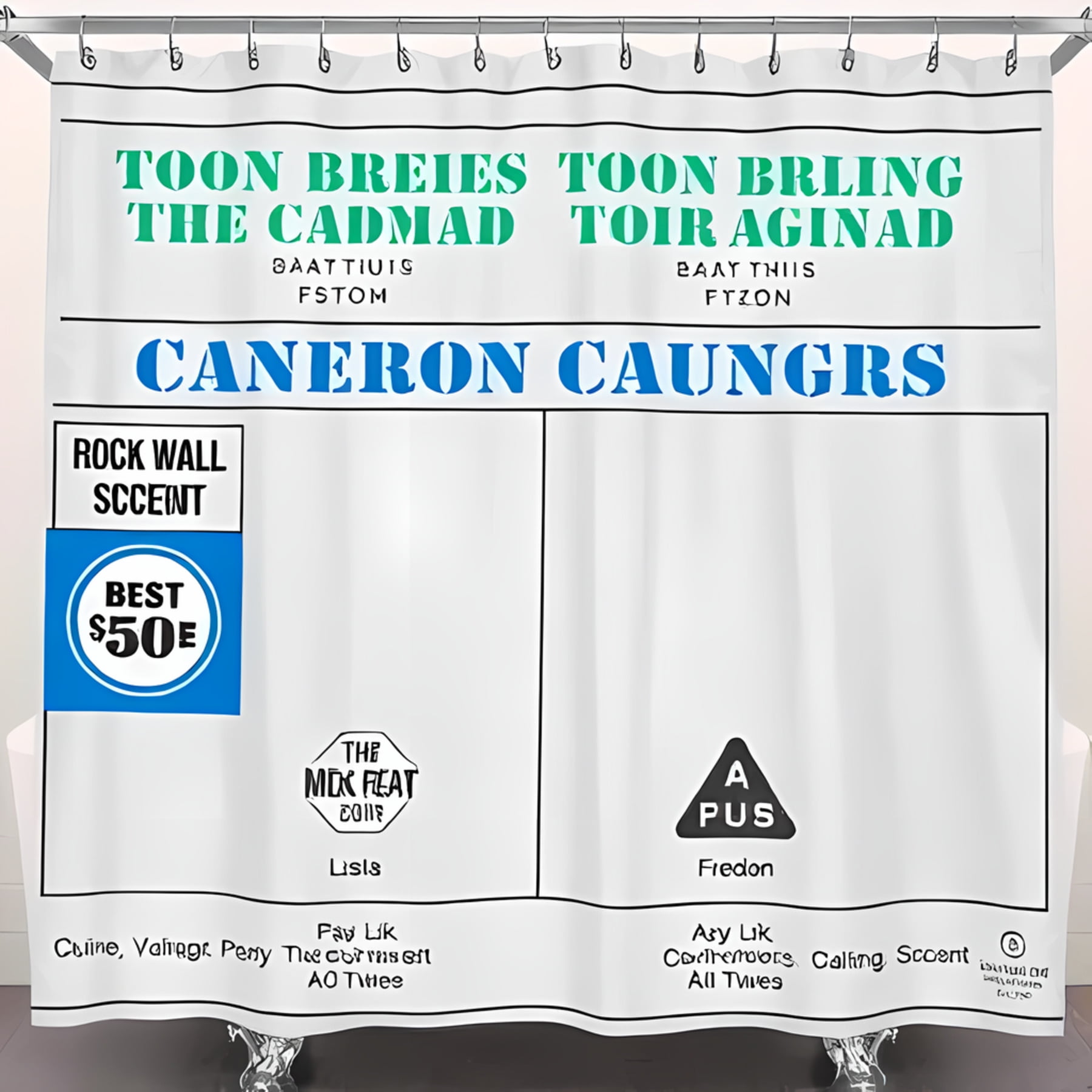 Typography Shower Curtain - Playful Parody Design with Invented & Bold ...