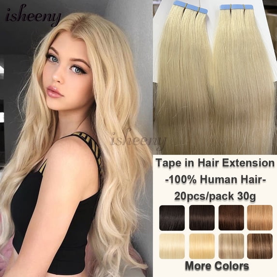 Typpkmm Foldable Blonde Invisible Tape with in Human Hair Extensions 12 ...