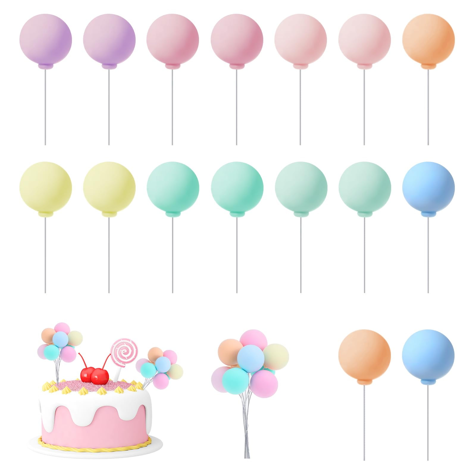 Tyqour 16Pcs Balloon Cake Topper Colorful RST1 Balls Cupcake Toppers ...