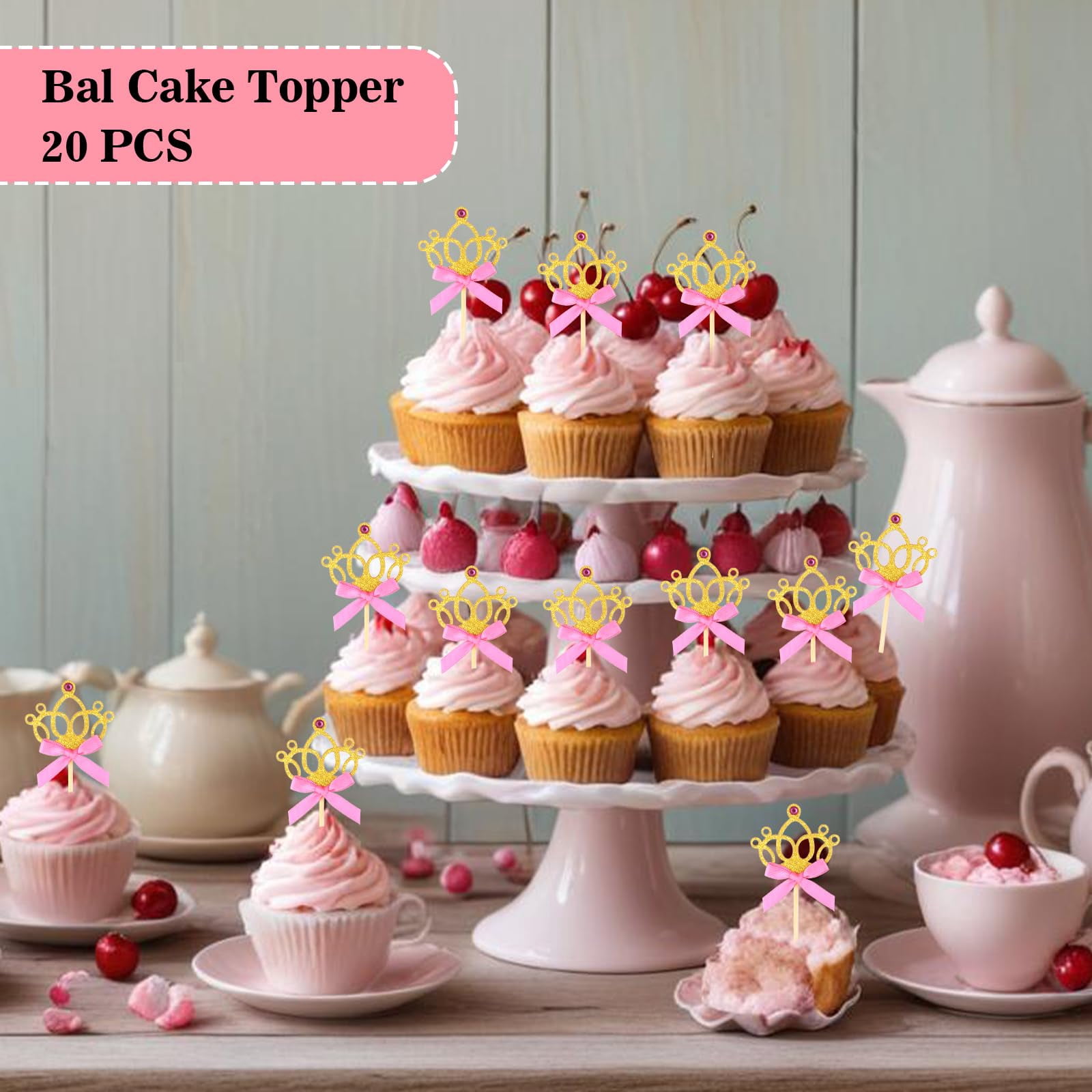 Tyqour 20pcs Rose AJH3 Gold Crown Cake Topper, Crown Cupcake Toppers ...
