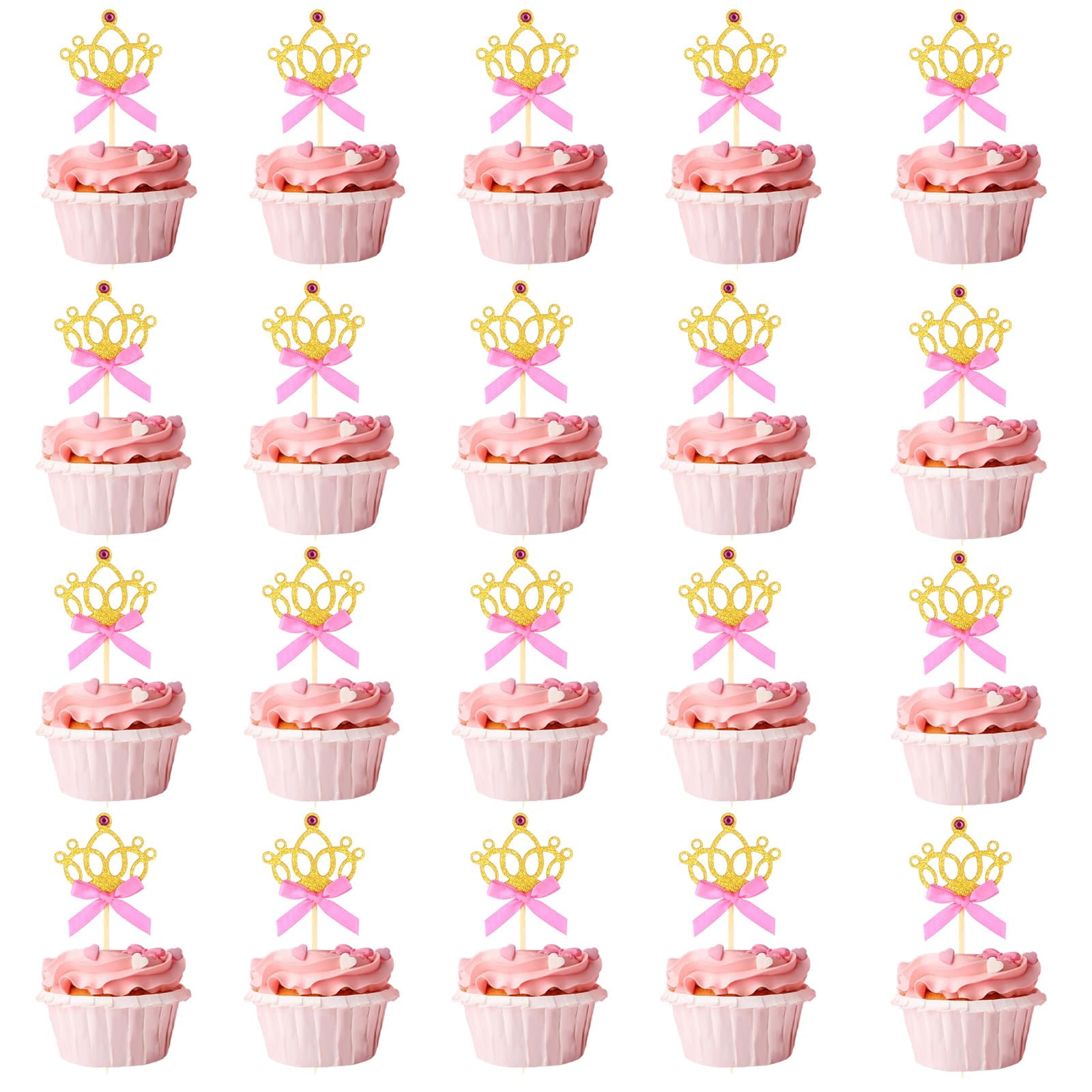 Tyqour 20pcs Rose Gold Crown Cake Topper, H2FSDCrown Cupcake Toppers ...