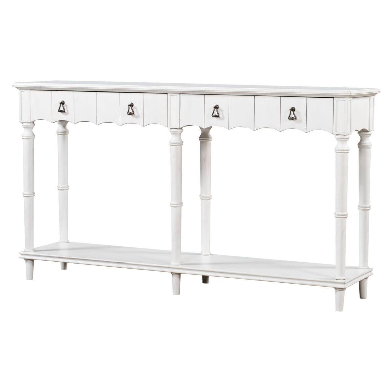 Tyra 63 Inch Console Sideboard Table, 4 Drawers, Turned Legs, White ...