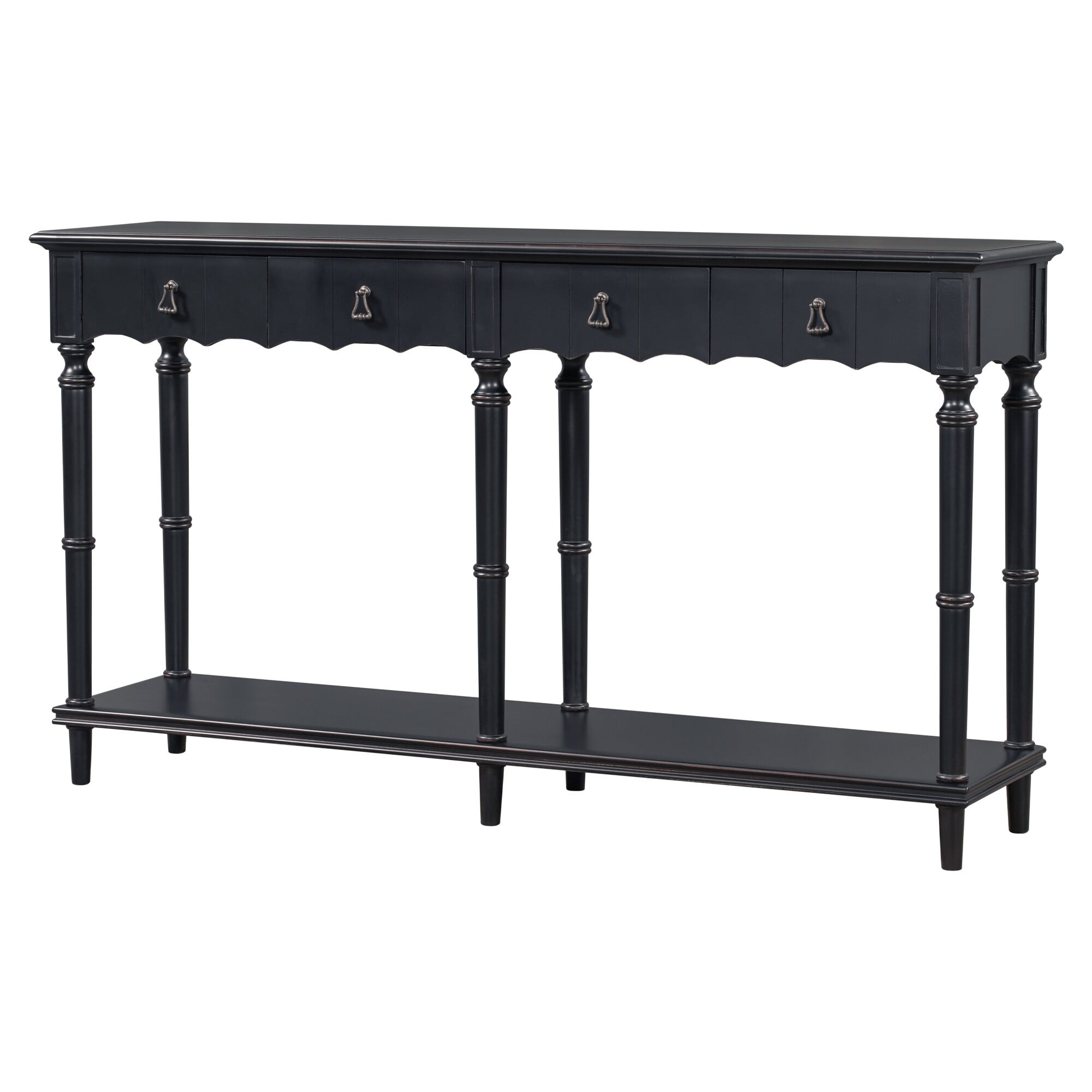 Tyra 63 Inch Console Sideboard Table, Grooved 4 Drawers, Turned Legs ...