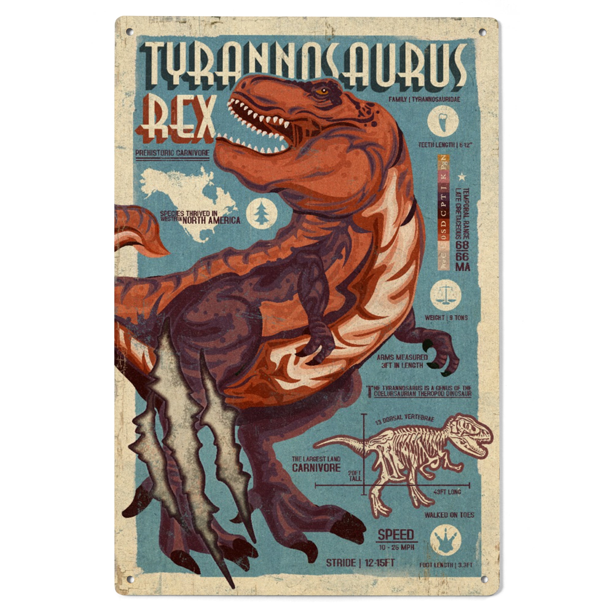 Tyrannosaurus, Dinosaur Infographic, Distressed Version Birch Wood Wall ...