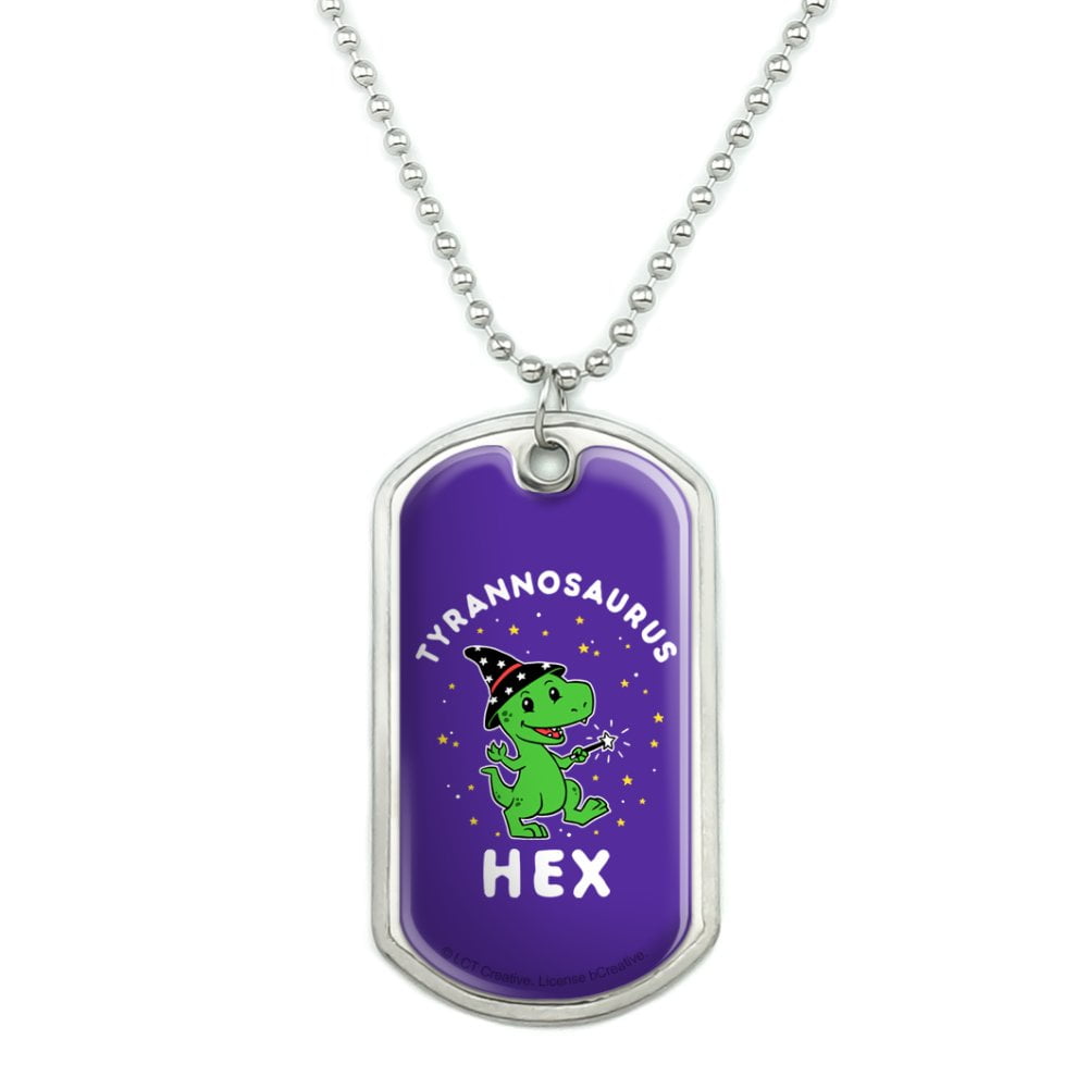 Tyrannosaurus Hex T-Rex Wizard Witch Funny Humor Military Dog Tag ...