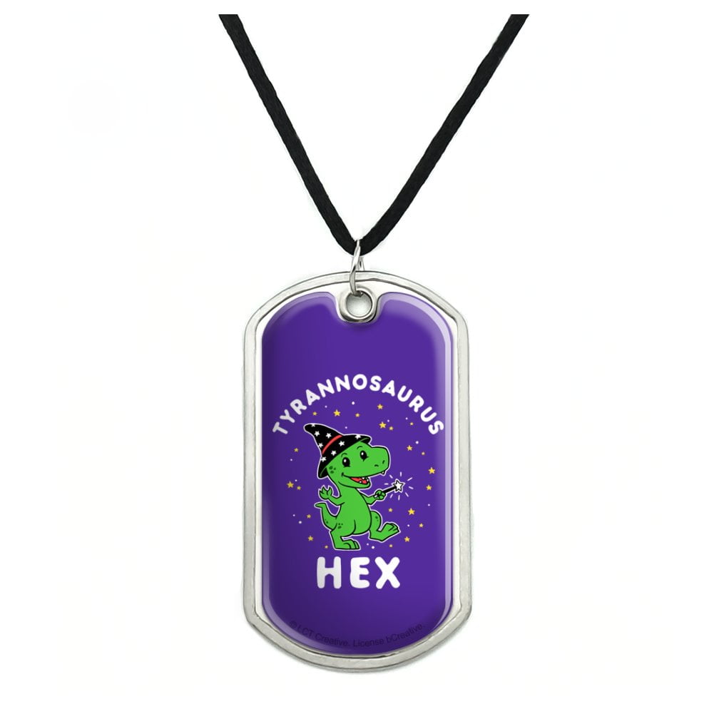 Tyrannosaurus Hex T-Rex Wizard Witch Funny Humor Military Dog Tag ...