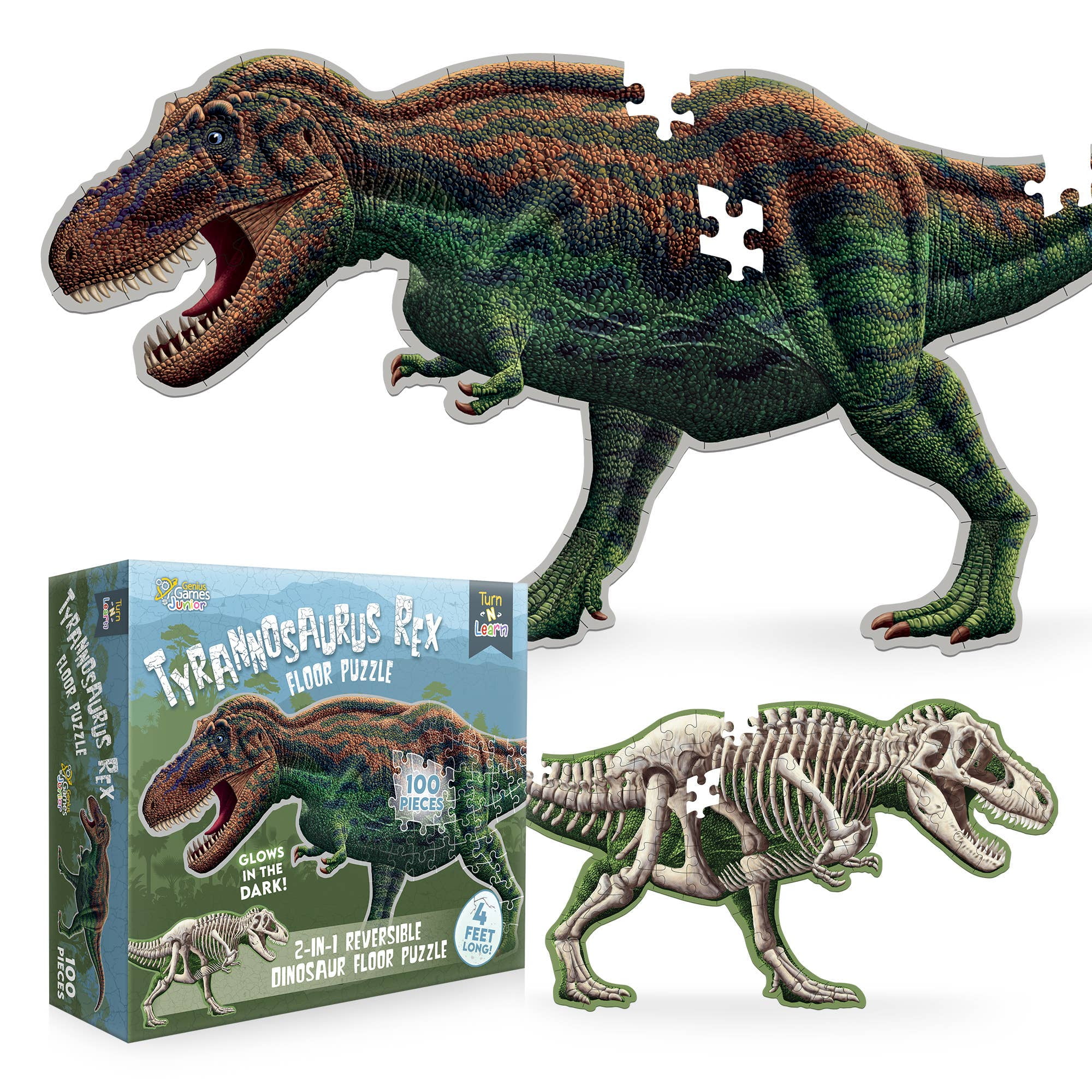 Tyrannosaurus Rex Dinosaur Jigsaw Puzzle | 100-Piece Double Sided Floor ...