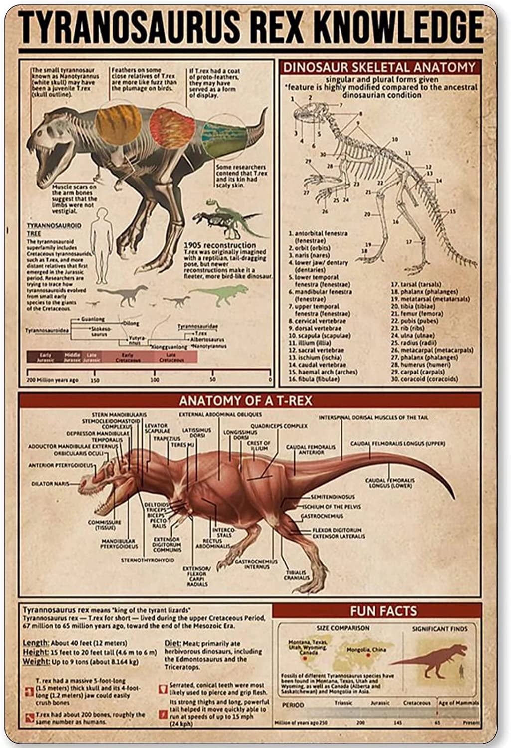 Tyrannosaurus Rex Knowledge Metal Tin Signs Dinosaur Reference ...