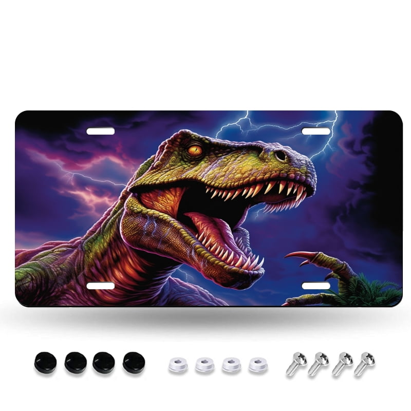 Tyrannosaurus Rex with Open Mouth Under Purple Lightning Sky License ...
