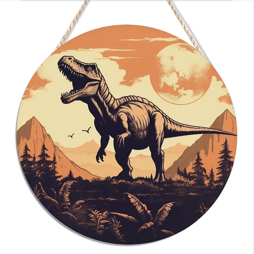 Tyrannosaurus Rex Rustic Round Hanging Wood Sign, Welcome Sign Wooden ...