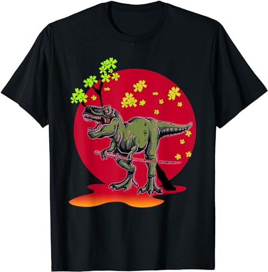 Tyrannosaurus Rex Samurai Warrior Dinosaur Flower Design T-Shirt ...