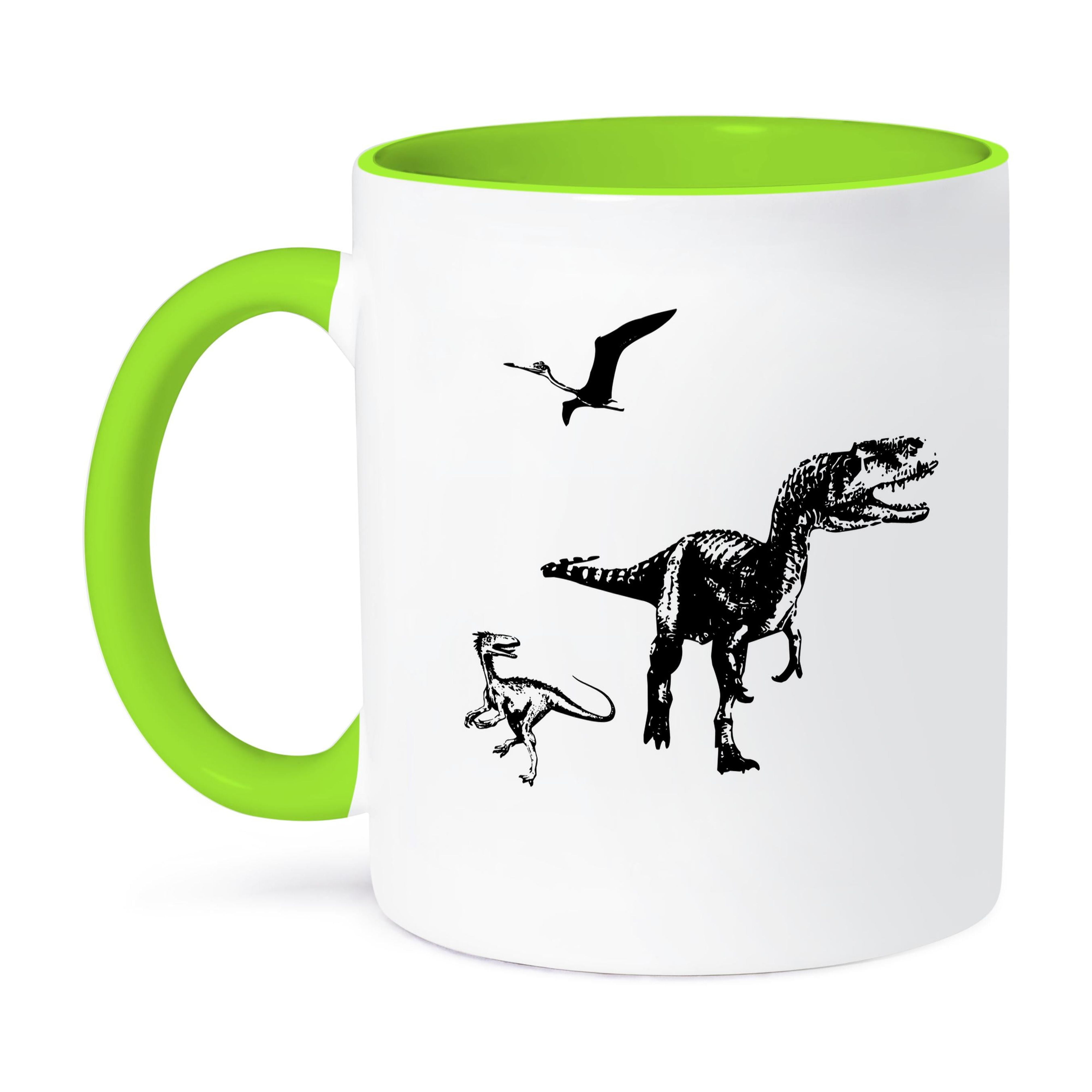 3dRose, Tyrannosaurus Rex, pterodactyl, small raptor dinosaurs on white ...