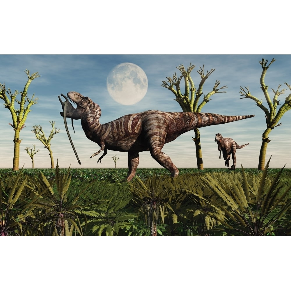 Tyrannosaurus Rex with a freshly killed young sauropod dinosaur Poster ...