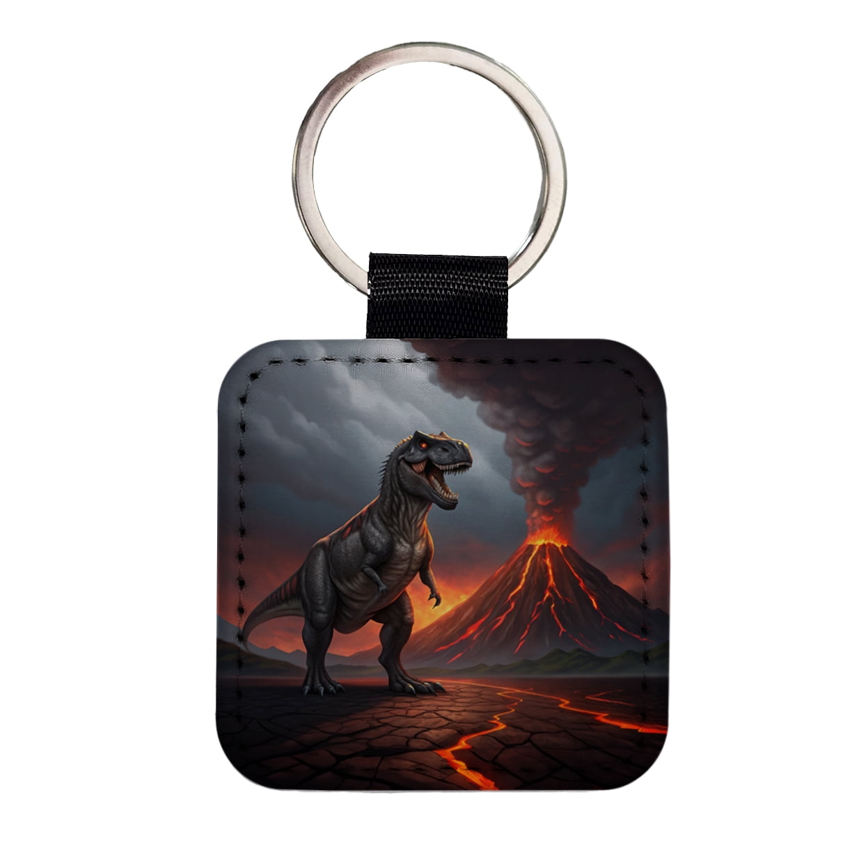 Tyrannosaurus T-Rex Dinosaur Volcano Erupting Faux Leather Square ...