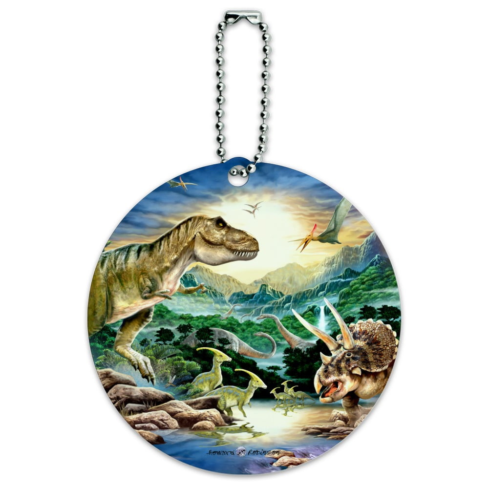 Tyranosaur T-Rex Jurassic Sunset Round Luggage ID Tag Card Suitcase ...