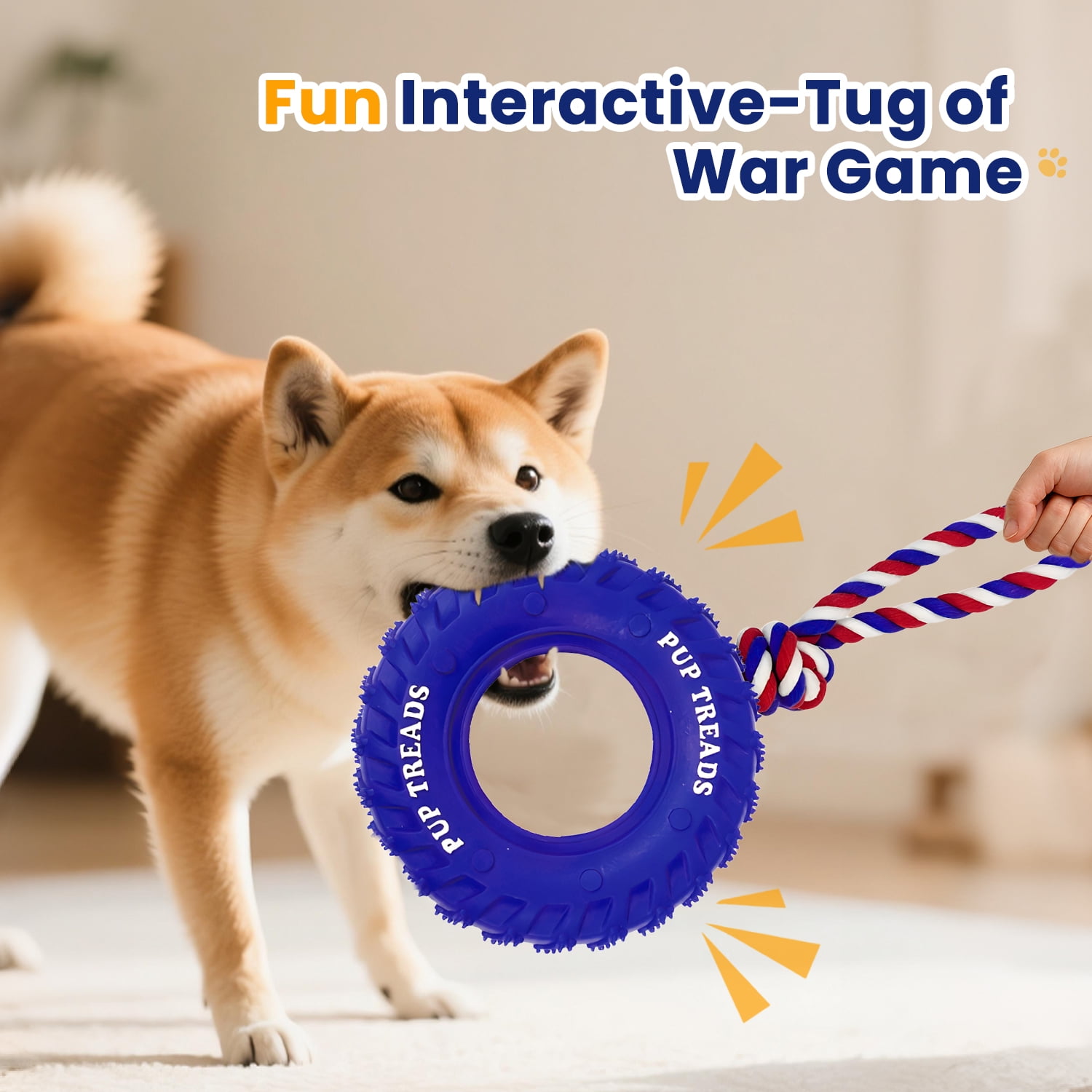 Dlopede Rubber Dog Tire with Rope, Heavy Duty Chew Toys for Aggressive ...