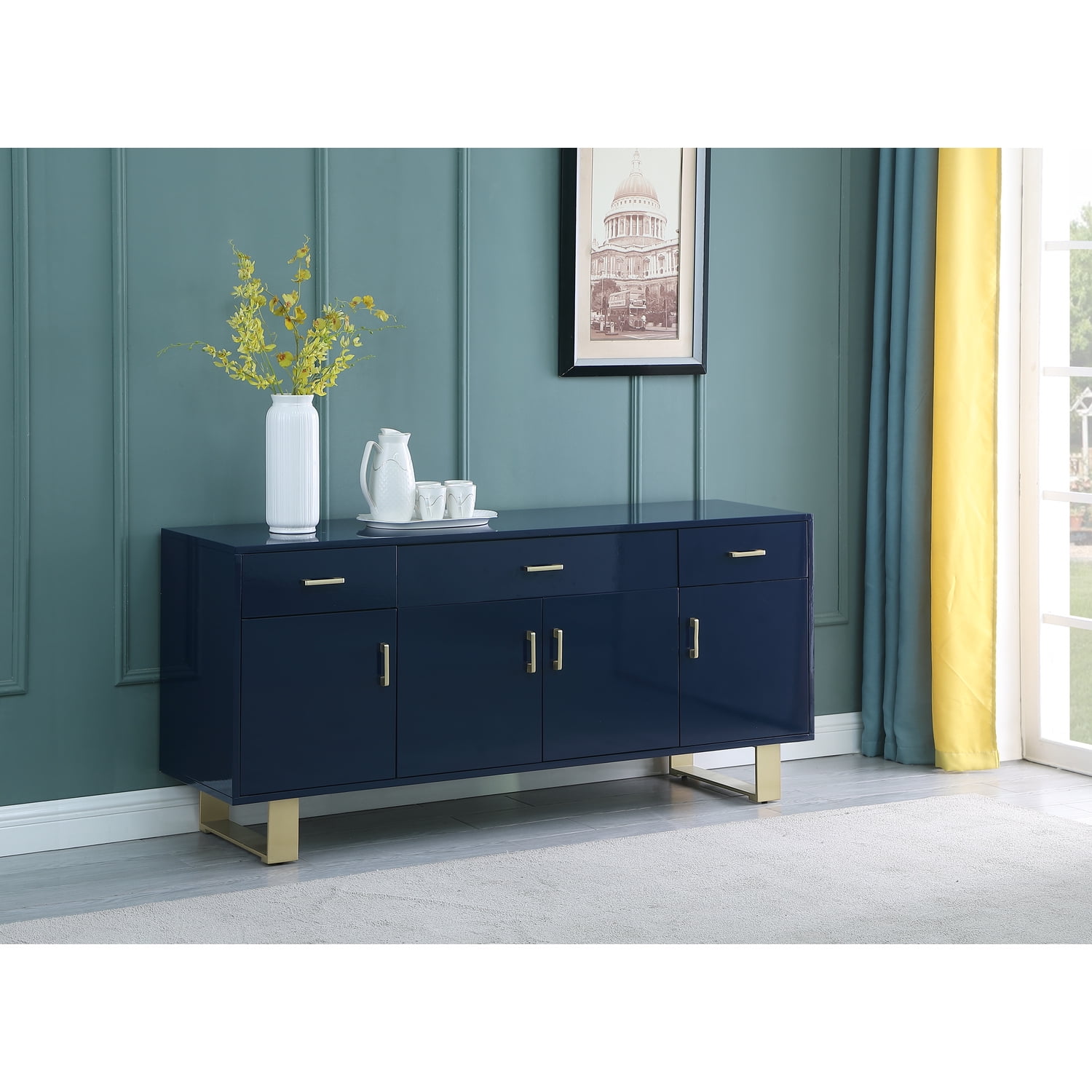 Tyrion Navy Lacquer Sideboard with Gold Accents - Walmart.com