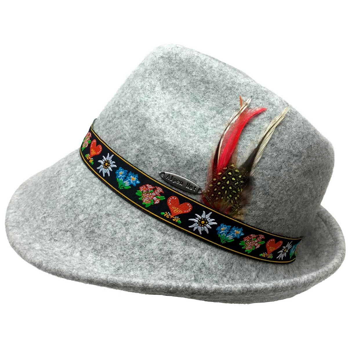 Tyrolean German Alps Gray Deluxe Alpine 100% Wool Hat with Edelweiss ...