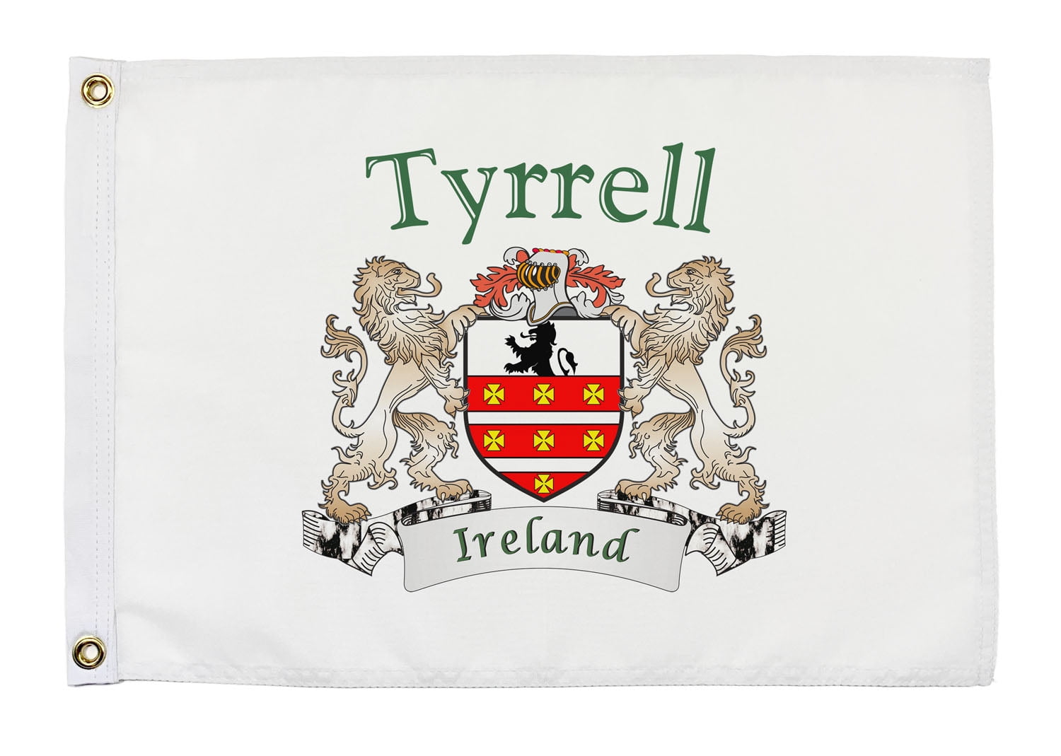 Tyrrell Irish Coat of Arms Small White Flag - 16"x10.5" inches ...