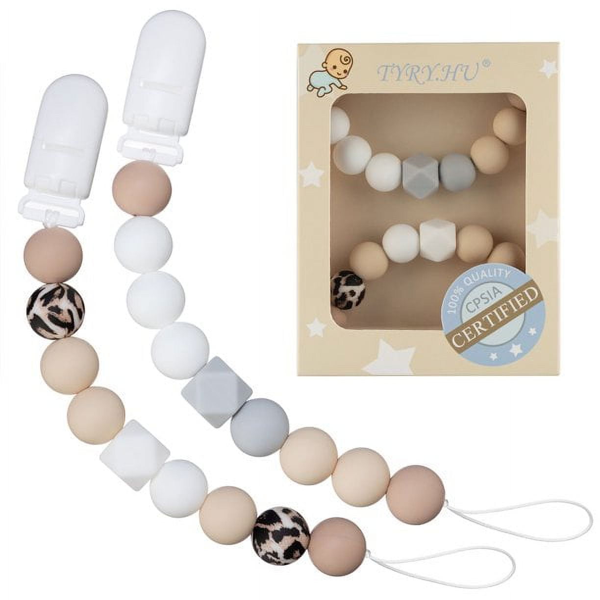 Tyry.Hu Pacifier Clip Baby Girls Binky Holder Paci Clip Silicone Bead ...