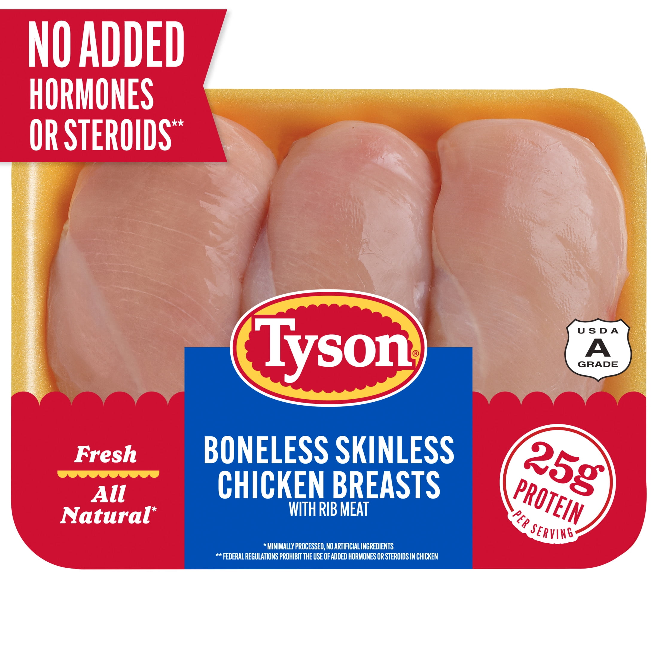 Tyson All Natural, Fresh, Boneless, Skinless Chicken Breasts, 1.75 - 3.0 lb Tray - Walmart.com