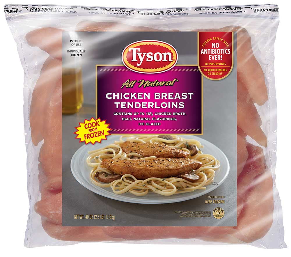 Tyson Boneless Skinless Chicken Breast Tenderloins, 2.5 Pound -- 12 per ...