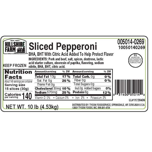 Tyson Bonici Original Sour Pepperoni Pizza Topping, 10 Pound -- 1 Each ...