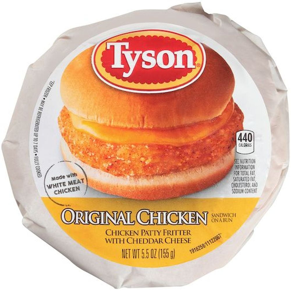 Tyson Foods Original Chicken Patty Fritter with Cheddar Cheese Sandwich ...