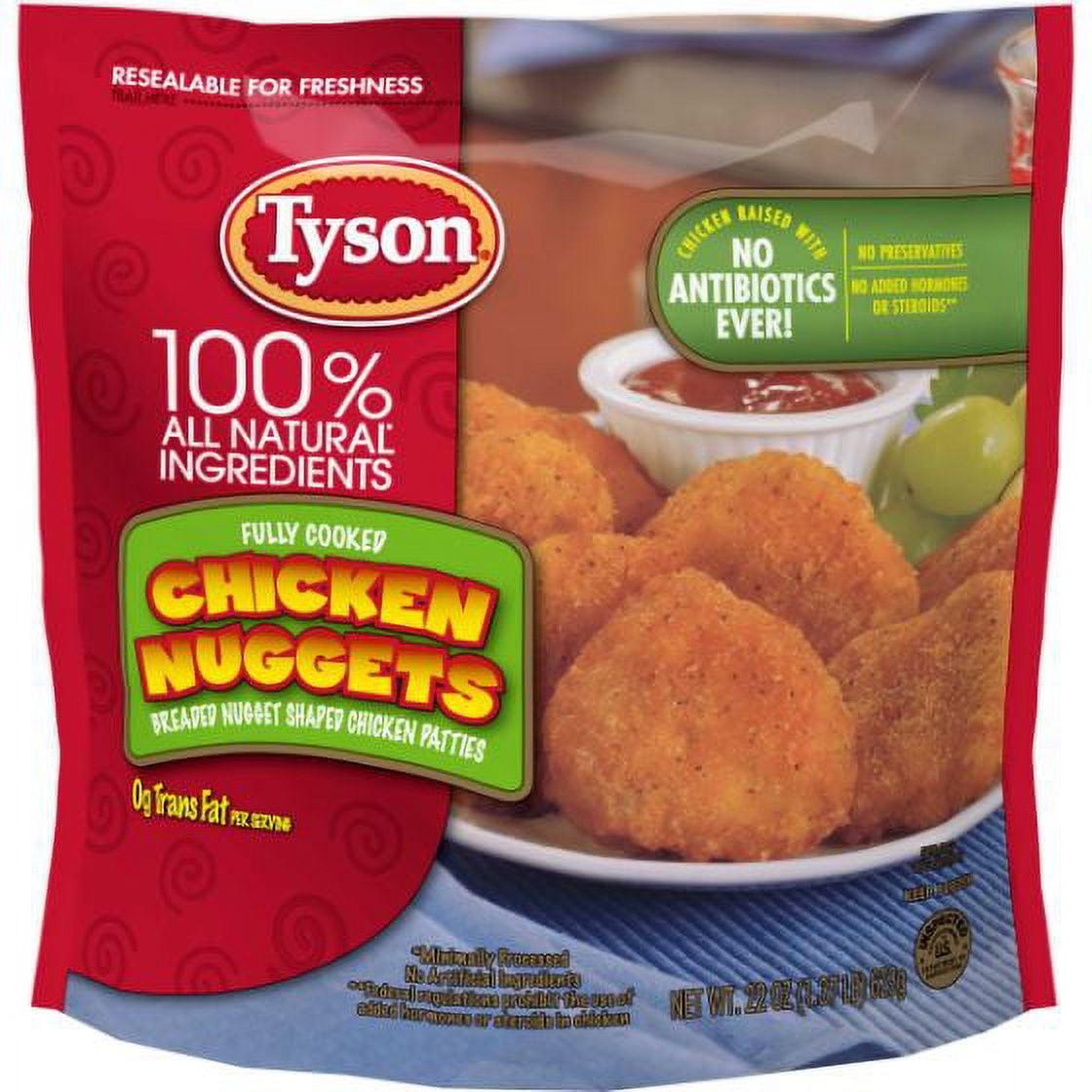 Tyson Fully Cooked Breaded Nugget Shaped Chicken Patties, 1.375 Pound ...