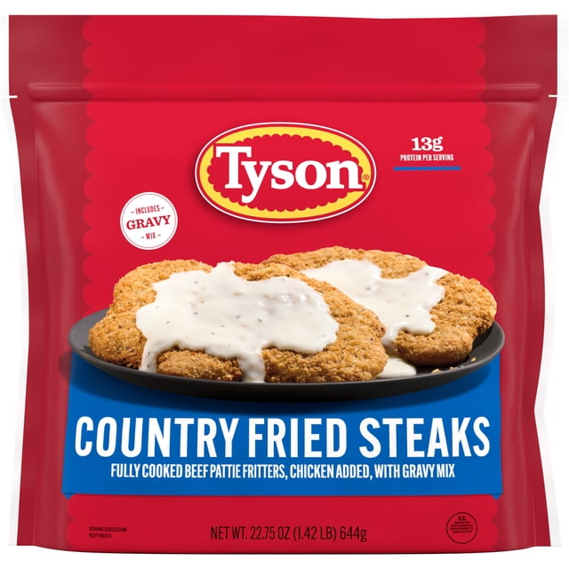 Tyson Country Fried Steaks with Gravy Mix, 22.75 oz (Frozen, Fully ...