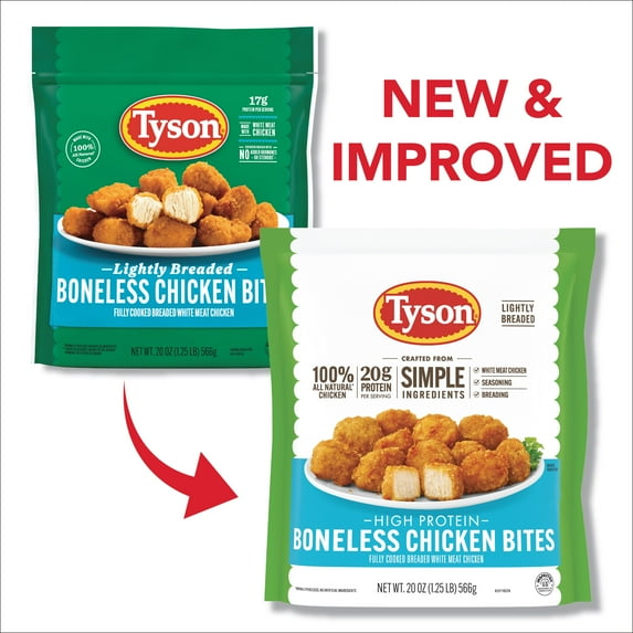Tyson Lightly Breaded Boneless Chicken Nugget Bites, 20 oz (Frozen ...