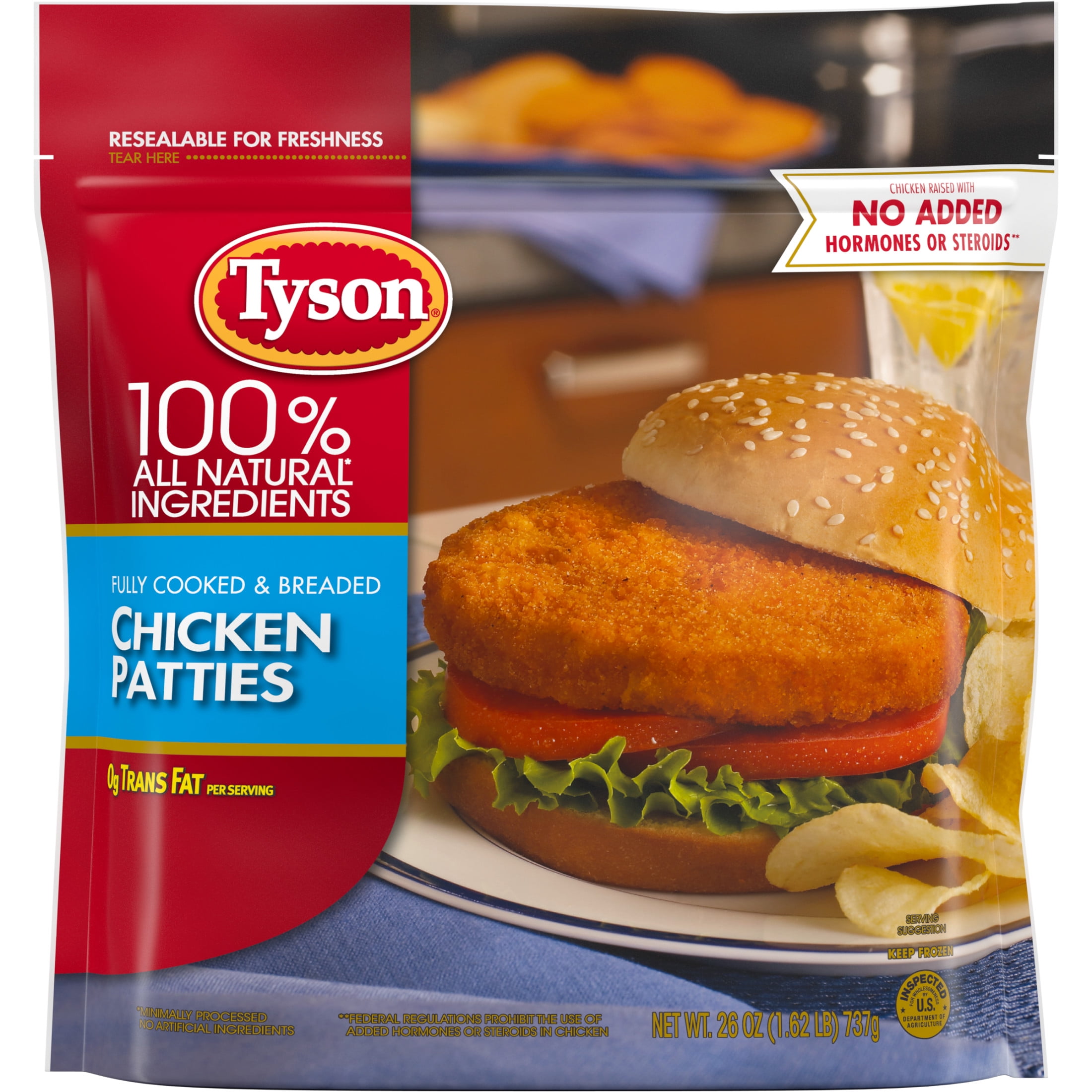 Tyson Fully Cooked and Breaded Chicken Patties, 1.62 lb Bag (Frozen ...