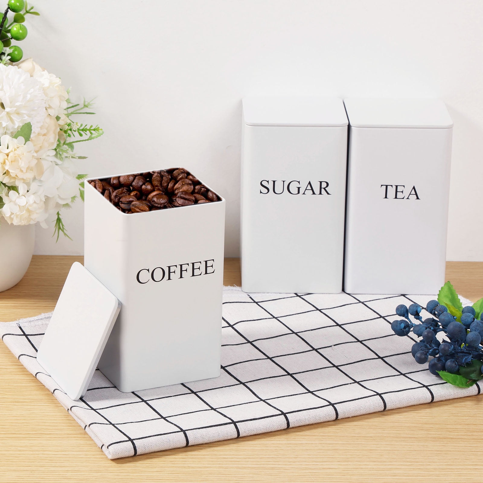 Tysrjsv 3pcs Tea Coffee Sugar Canisters Set Metal Coffee and Sugar ...