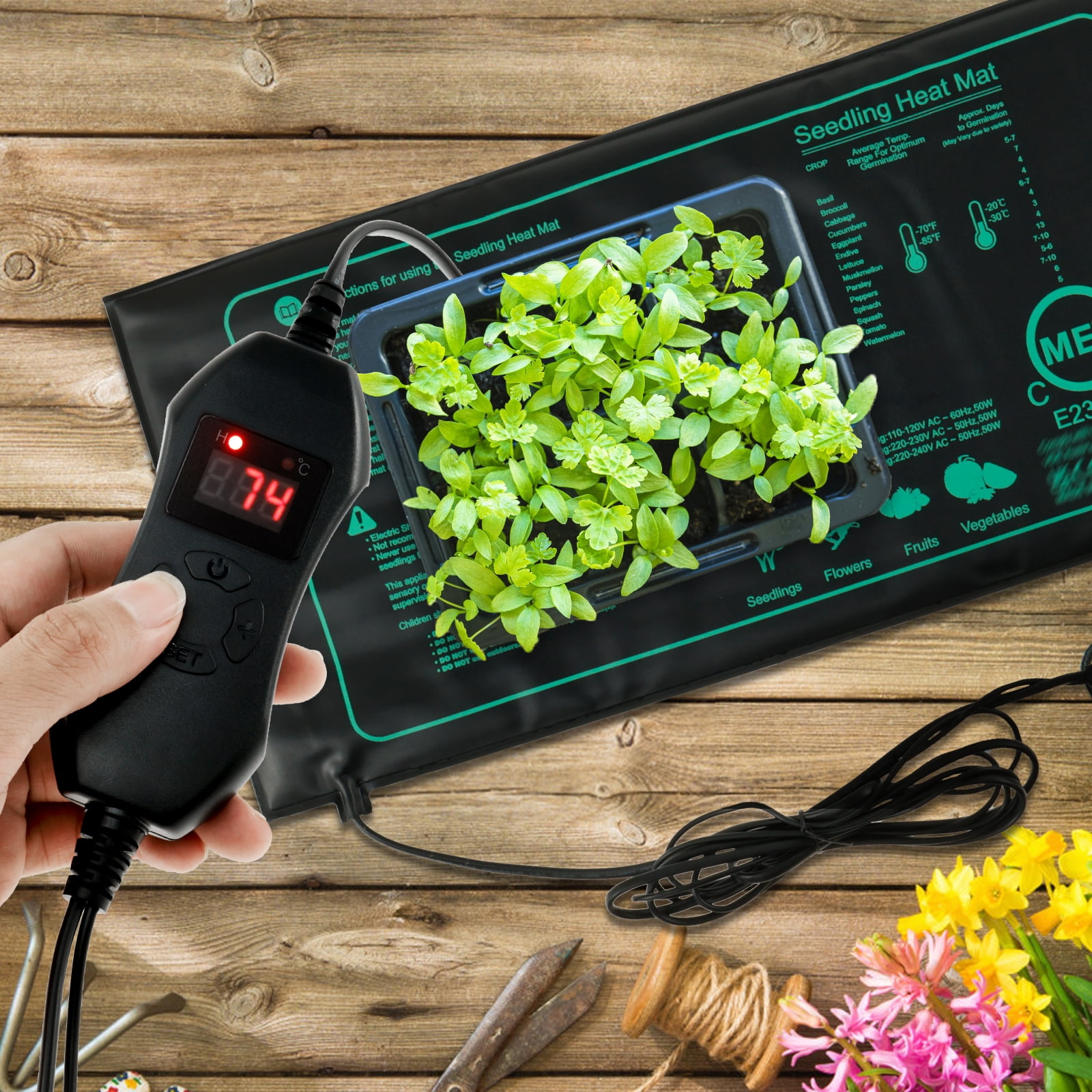 Tysrjsv Seedling Heat Mat with Remote Control 20.6x9.8inch Hydroponic Heating Pad Waterproof ...