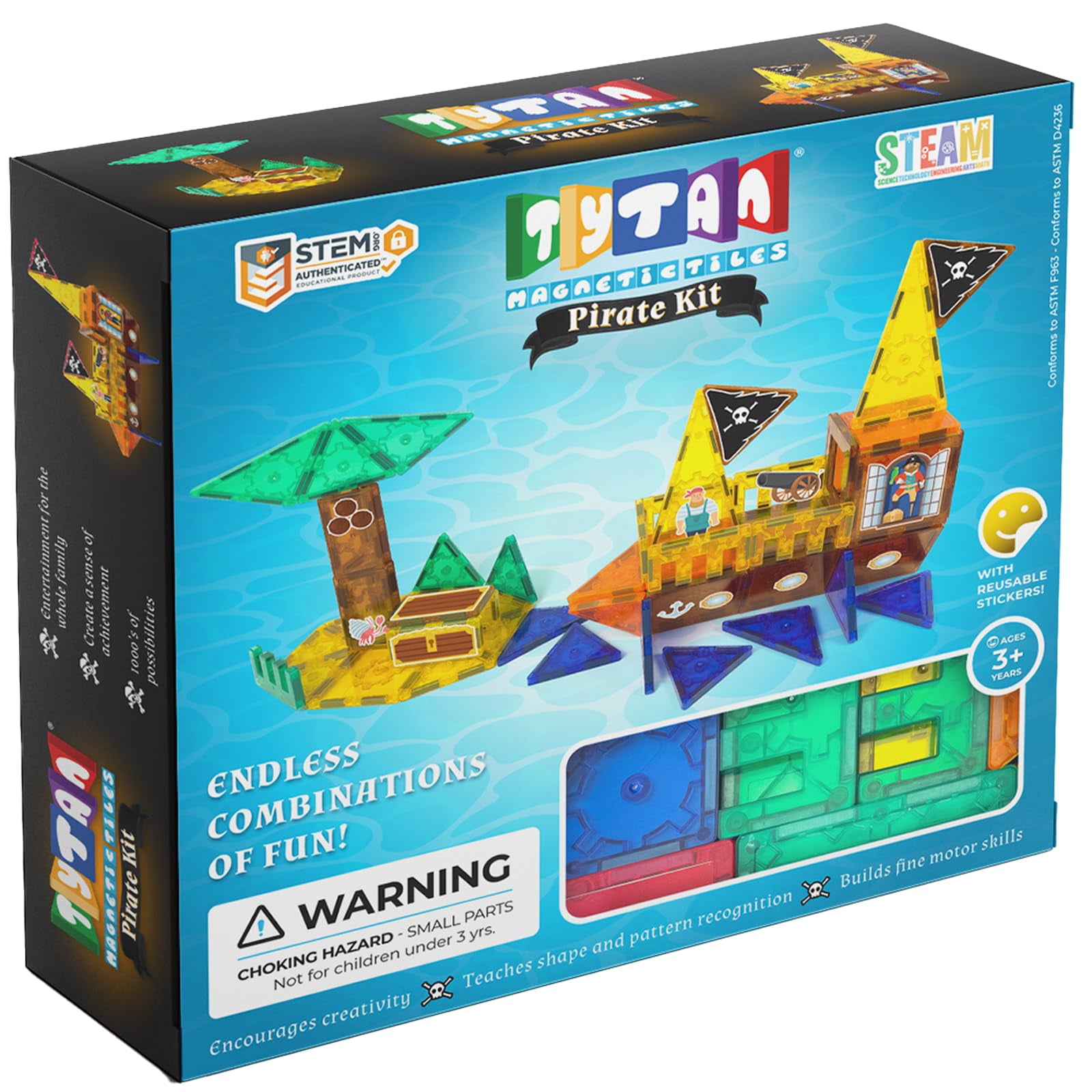 Tytan TILES Pirate Ship & Island 60-Piece Magnetic Tiles Building Set ...