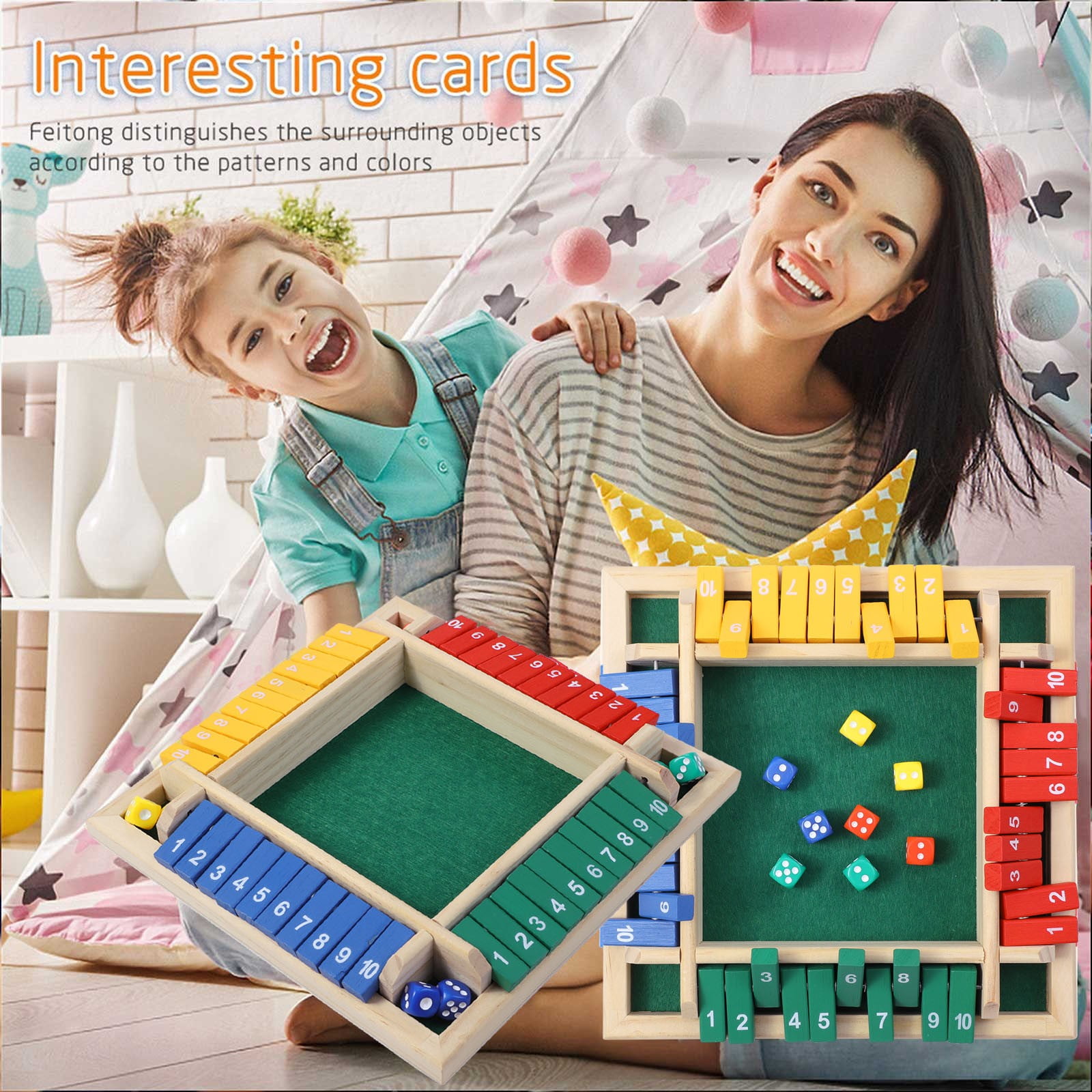 Tyuong Box Bar Game 10 Sided Board Four Dice Traditional Number Pub Wooden Toy Back To School ...